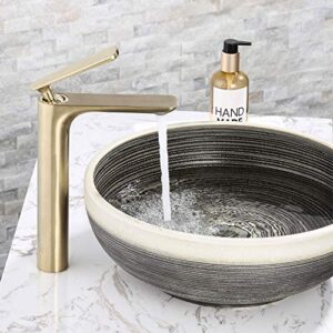 Beelee Bathroom Vessel Sink Faucet Tall Single Handle Brushed Gold Water Stream One Hole Lever Bath Lavatory Faucet Basin Mixer Tap Commercial Brass