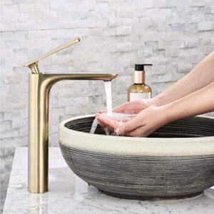 Beelee Bathroom Vessel Sink Faucet Tall Single Handle Brushed Gold Water Stream One Hole Lever Bath Lavatory Faucet Basin Mixer Tap Commercial Brass