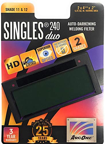 ArcOne S240 DUO Horizontal Single Auto-Darkening Filter for Welding, 2 x 4", Variable Shade, Grind Mode HD (Shade 11/12)