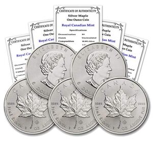 1988 - present (random year) lot of (5) 1 oz silver maple leaf brilliant uncirculated