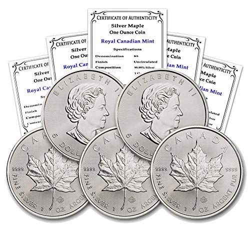 1988 - Present (Random Year) Lot of (5) 1 oz Silver Maple Leaf Brilliant Uncirculated