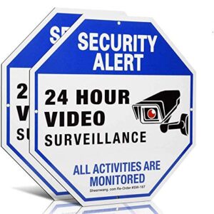 Sheenwang 2-Pack Security Camera Sign, Video Surveillance Signs Outdoor, UV Printed 40 Mil Rust Free Aluminum 10 X 10 in, Weatherproof and Heavy Duty Security Signs for Home or Business