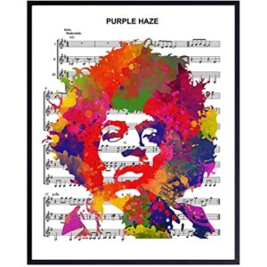 Jimi Hendrix 8x10 Poster, Wall Art, Home Decoration - Graffiti Pop Art Decor for Apartment, Music Studio - Urban Street Art Style Purple Haze Sheet Music Picture Print - Gift for Guitarist, Musician