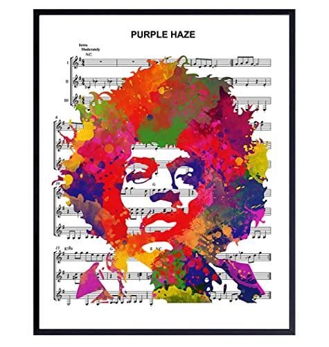 Jimi Hendrix 8x10 Poster, Wall Art, Home Decoration - Graffiti Pop Art Decor for Apartment, Music Studio - Urban Street Art Style Purple Haze Sheet Music Picture Print - Gift for Guitarist, Musician