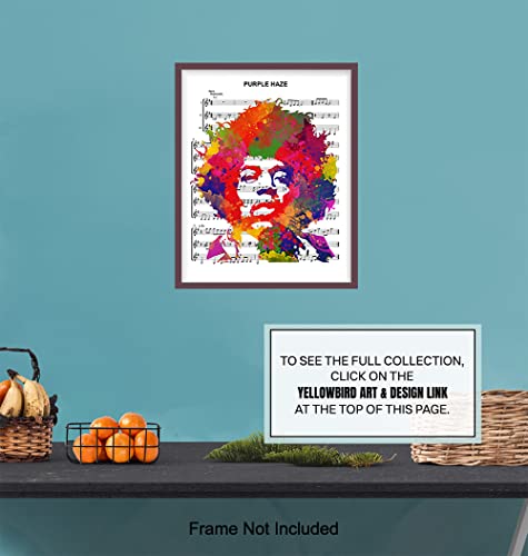 Jimi Hendrix 8x10 Poster, Wall Art, Home Decoration - Graffiti Pop Art Decor for Apartment, Music Studio - Urban Street Art Style Purple Haze Sheet Music Picture Print - Gift for Guitarist, Musician