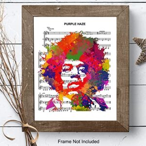 Jimi Hendrix 8x10 Poster, Wall Art, Home Decoration - Graffiti Pop Art Decor for Apartment, Music Studio - Urban Street Art Style Purple Haze Sheet Music Picture Print - Gift for Guitarist, Musician