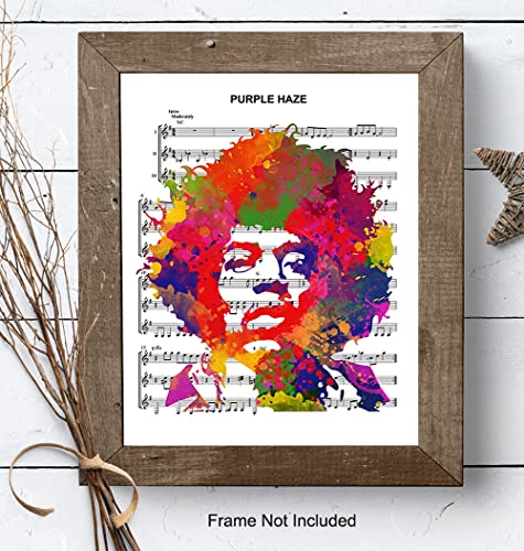 Jimi Hendrix 8x10 Poster, Wall Art, Home Decoration - Graffiti Pop Art Decor for Apartment, Music Studio - Urban Street Art Style Purple Haze Sheet Music Picture Print - Gift for Guitarist, Musician