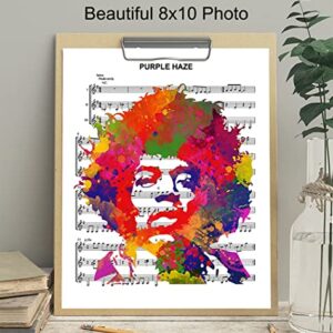 Jimi Hendrix 8x10 Poster, Wall Art, Home Decoration - Graffiti Pop Art Decor for Apartment, Music Studio - Urban Street Art Style Purple Haze Sheet Music Picture Print - Gift for Guitarist, Musician