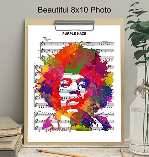 Jimi Hendrix 8x10 Poster, Wall Art, Home Decoration - Graffiti Pop Art Decor for Apartment, Music Studio - Urban Street Art Style Purple Haze Sheet Music Picture Print - Gift for Guitarist, Musician