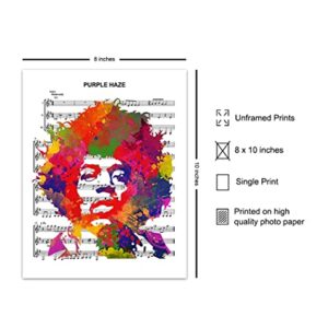 Jimi Hendrix 8x10 Poster, Wall Art, Home Decoration - Graffiti Pop Art Decor for Apartment, Music Studio - Urban Street Art Style Purple Haze Sheet Music Picture Print - Gift for Guitarist, Musician