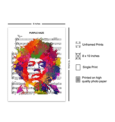 Jimi Hendrix 8x10 Poster, Wall Art, Home Decoration - Graffiti Pop Art Decor for Apartment, Music Studio - Urban Street Art Style Purple Haze Sheet Music Picture Print - Gift for Guitarist, Musician