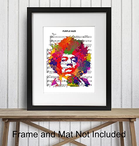 Jimi Hendrix 8x10 Poster, Wall Art, Home Decoration - Graffiti Pop Art Decor for Apartment, Music Studio - Urban Street Art Style Purple Haze Sheet Music Picture Print - Gift for Guitarist, Musician