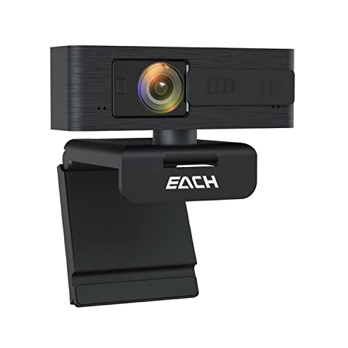 EACH AutoFocus Full HD Webcam 1080P with Privacy Shutter - Pro Web Camera with Dual Digital Microphone - USB Computer Camera for PC Laptop Desktop Mac Video Calling, Conferencing Skype YouTube