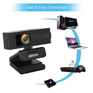 EACH AutoFocus Full HD Webcam 1080P with Privacy Shutter - Pro Web Camera with Dual Digital Microphone - USB Computer Camera for PC Laptop Desktop Mac Video Calling, Conferencing Skype YouTube