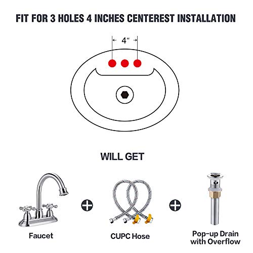 GOWIN Brushed Nickel Bathroom Faucet with Drain Assembly and Supply Hose, 2-Handle 4 Inch Centerset Faucet for bathrooms,High Arc Swivel Spout Bathroom Sinks Faucet