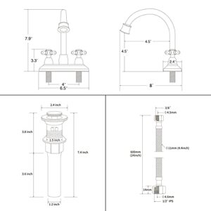 GOWIN Brushed Nickel Bathroom Faucet with Drain Assembly and Supply Hose, 2-Handle 4 Inch Centerset Faucet for bathrooms,High Arc Swivel Spout Bathroom Sinks Faucet