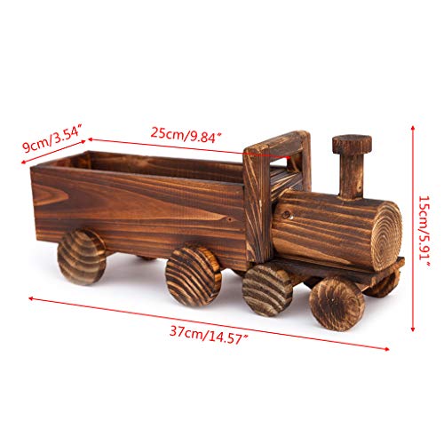 Dsxnklnd Retro Wooden Train Flower Pot Succulent Plant Potted Bonsai Planter Home Garden