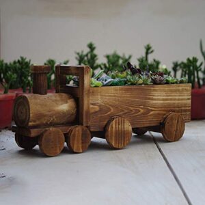 Dsxnklnd Retro Wooden Train Flower Pot Succulent Plant Potted Bonsai Planter Home Garden