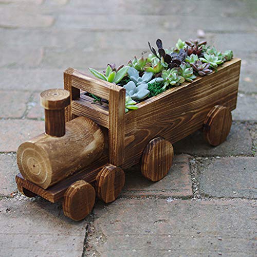 Dsxnklnd Retro Wooden Train Flower Pot Succulent Plant Potted Bonsai Planter Home Garden