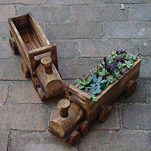 Dsxnklnd Retro Wooden Train Flower Pot Succulent Plant Potted Bonsai Planter Home Garden