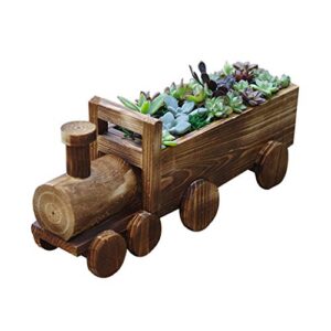 Dsxnklnd Retro Wooden Train Flower Pot Succulent Plant Potted Bonsai Planter Home Garden