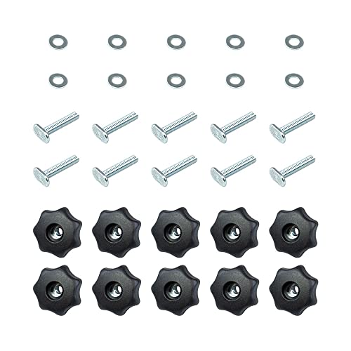 POWERTEC 71481 T Track Knob Kit w/ 7 Star Knob, 1/4-20 Threaded Bolts and Washers, 10 Pack, T Track Bolts, T Track Accessories for Woodworking Jigs and Fixtures