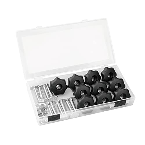 POWERTEC 71481 T Track Knob Kit w/ 7 Star Knob, 1/4-20 Threaded Bolts and Washers, 10 Pack, T Track Bolts, T Track Accessories for Woodworking Jigs and Fixtures