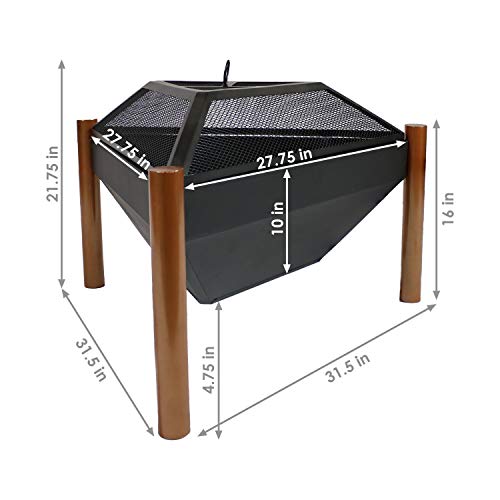 Sunnydaze 31-Inch Steel Wood-Burning Triangle Fire Pit/Side Table - Log Grate, Poker and Spark Screen - Copper Finish