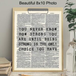 Strength, Perseverance, Uplifting 8x10 Motivational Poster - Upcycled Dictionary Decor, Art Poster, Home Decoration - Unframed Picture, Photo Print