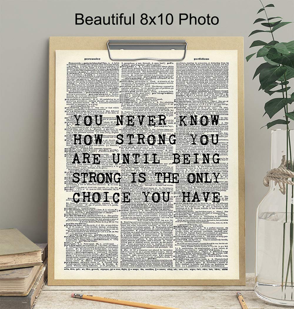 Strength, Perseverance, Uplifting 8x10 Motivational Poster - Upcycled Dictionary Decor, Art Poster, Home Decoration - Unframed Picture, Photo Print