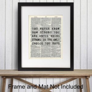 Strength, Perseverance, Uplifting 8x10 Motivational Poster - Upcycled Dictionary Decor, Art Poster, Home Decoration - Unframed Picture, Photo Print