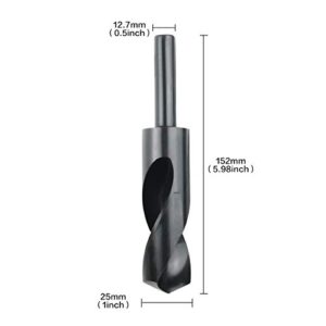 TOPPROS 1 inch Split Point Tip HSS High Speed Steel Black Oxide Twist Drill Bit 1/2" Straight Shank