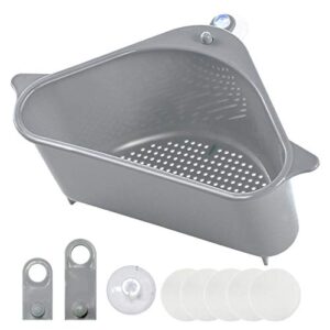 eutreec sink basket, triangular multifunctional drain shelf sink storage rack kitchen sucker storage holder sink corner strainer bathroom hanging shelf soap box organizer (gray)