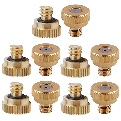 MroMax 10Pcs Brass Misting Nozzle - 3/16 Thread 0.6mm Orifice Dia Replacement Heads Atomizing Mister Sprayer Nozzle for Outdoor Cooling System Greenhouse Landscaping Dust Control