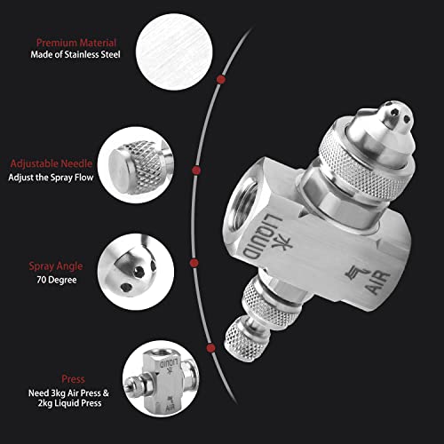 MroMax 1/4BSP Female Thread 70 Degree Round Spray Air Atomizing Mist Nozzle 304 Stainless Steel