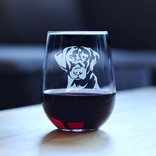 Black Lab Face Stemless Wine Glass - Large Glasses - Cute Gifts for Dog Lovers with a Labrador Retriever