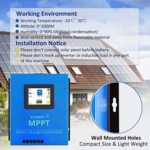 XYZ INVT MPPT Solar Charge Controller 40A Max 170V Input Volt PV Solar Panel Controller Touch Screen LCD Display 12V/24V/48V Auto Identify 36V Manual Setting (MPPT-40A)