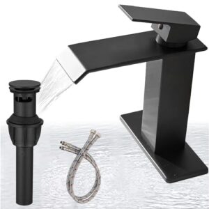 bathlavish matte black bathroom faucet waterfall single hole with pop up drain with overflow matt modern single handle vanity lavatory sink 1 or 3 hole deck mount