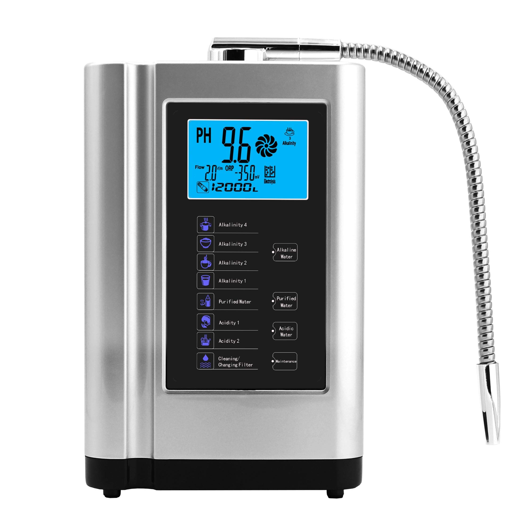 AlkaDrops Water Ionizer, Water Purifier Machine PH 3.5-10.5 Alkaline Acid Water Machine,Up to -500mV ORP, 8000 Liters Per Filter,7 Water Settings,Auto-Cleaning,Intelligent Voice(Silver)