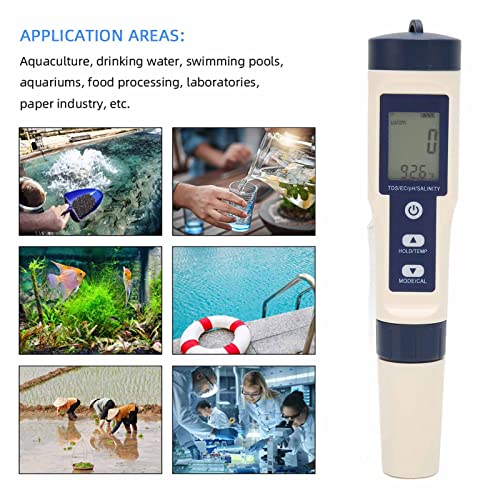 AUNMAS Multifunctional Portable PH/Salinity/TEM/TDS/EC 5in1 Digital Water Quality Tester Monitor Meter Pen