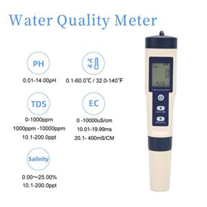 AUNMAS Multifunctional Portable PH/Salinity/TEM/TDS/EC 5in1 Digital Water Quality Tester Monitor Meter Pen