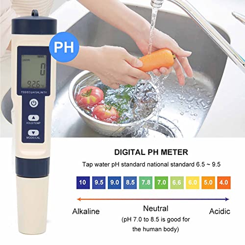 AUNMAS Multifunctional Portable PH/Salinity/TEM/TDS/EC 5in1 Digital Water Quality Tester Monitor Meter Pen