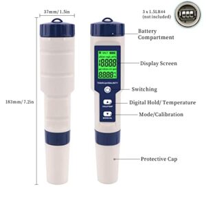 AUNMAS Multifunctional Portable PH/Salinity/TEM/TDS/EC 5in1 Digital Water Quality Tester Monitor Meter Pen