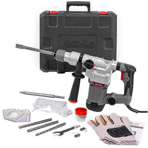 XtremepowerUS 1200W Electric Rotary Hammer SDS Plus Drill Swivel Adjustable Handle Drilling With Chisel Flat Bit Set Carrying Case