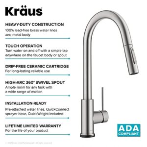 Kraus KTF-3104SFS Oletto Contemporary Single-Handle Touch Kitchen Sink Faucet with Pull Down Sprayer, 16 5/8 Inch, Spot Free Stain