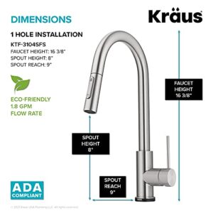 Kraus KTF-3104SFS Oletto Contemporary Single-Handle Touch Kitchen Sink Faucet with Pull Down Sprayer, 16 5/8 Inch, Spot Free Stain