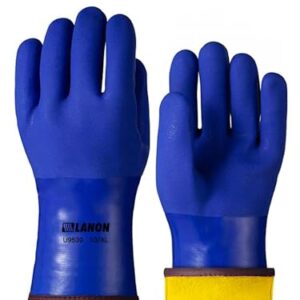 LANON PVC Coated Cold Proof Heavy Duty Gloves, Waterproof Warm Work Gloves for Freezer Work, Chemical & Oil Resistant, Non-Slip, XL