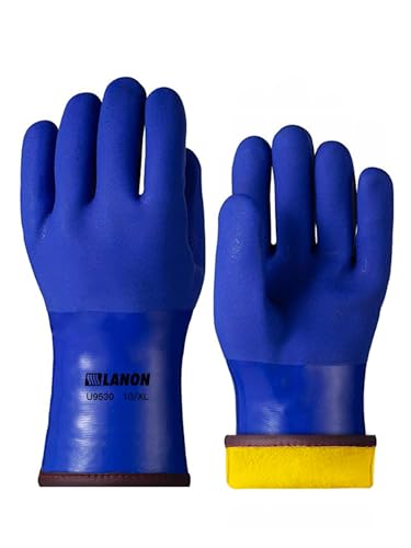 LANON PVC Coated Cold Proof Heavy Duty Gloves, Waterproof Warm Work Gloves for Freezer Work, Chemical & Oil Resistant, Non-Slip, XL