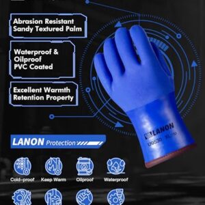 LANON PVC Coated Cold Proof Heavy Duty Gloves, Waterproof Warm Work Gloves for Freezer Work, Chemical & Oil Resistant, Non-Slip, XL