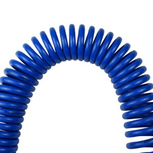 YOTOO Polyurethane Recoil Air Hose 1/4" Inner Diameter by 50' Long with Bend Restrictor, 1/4" Industrial Quick Coupler and Plug, Blue